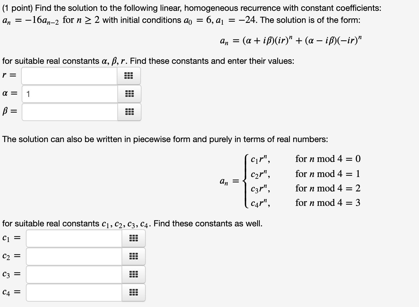 Solved (1 point) Find the solution to the following linear, | Chegg.com
