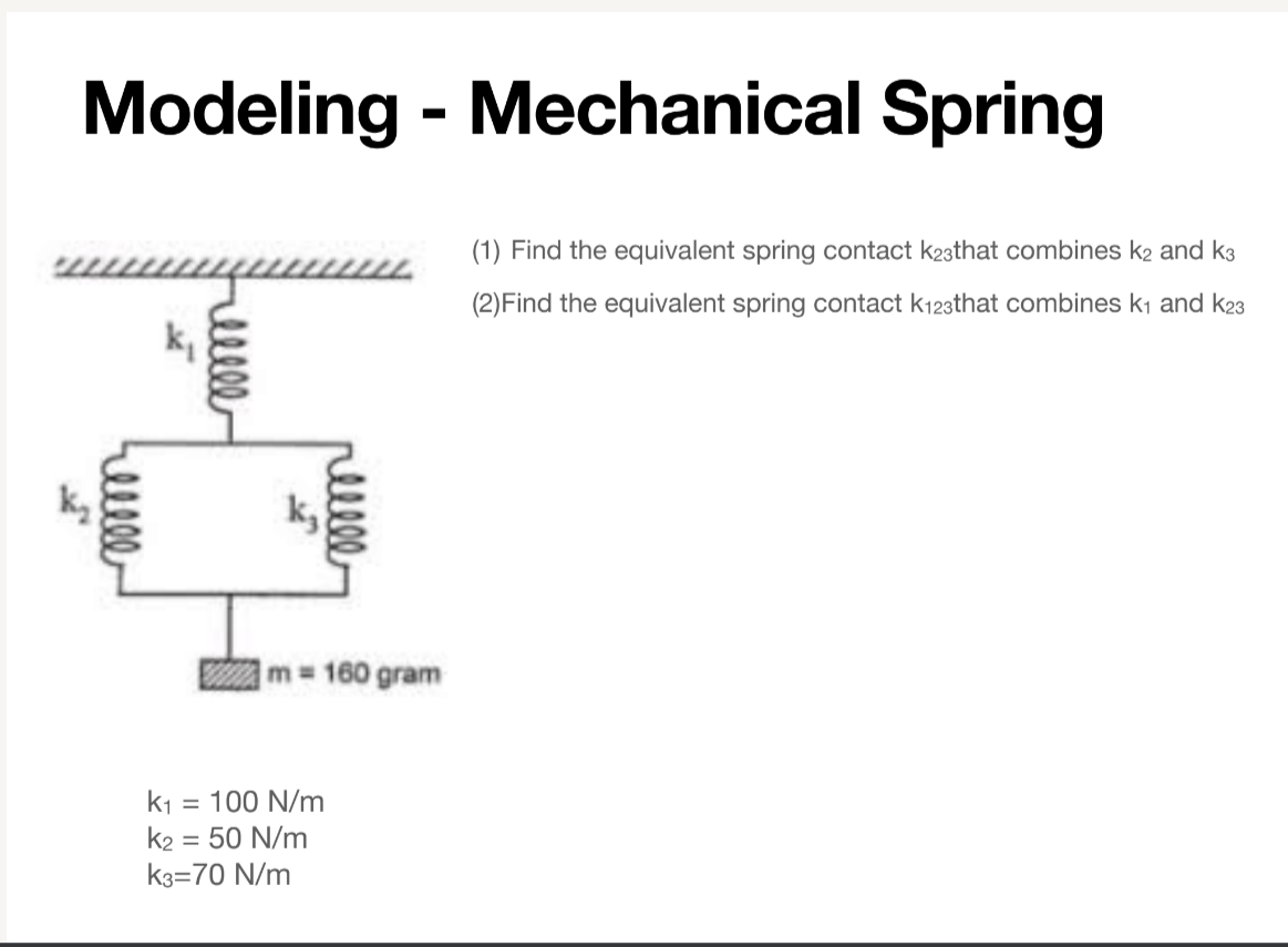 Solved Modeling - Mechanical Spring (1) Find the equivalent | Chegg.com