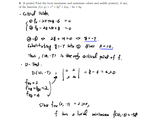 Solved 6. [6 points] Find the local maximum and minimum | Chegg.com