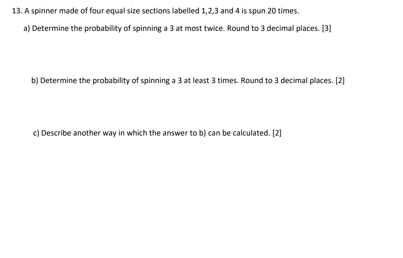 Solved 3. A spinner made of four equal size sections | Chegg.com