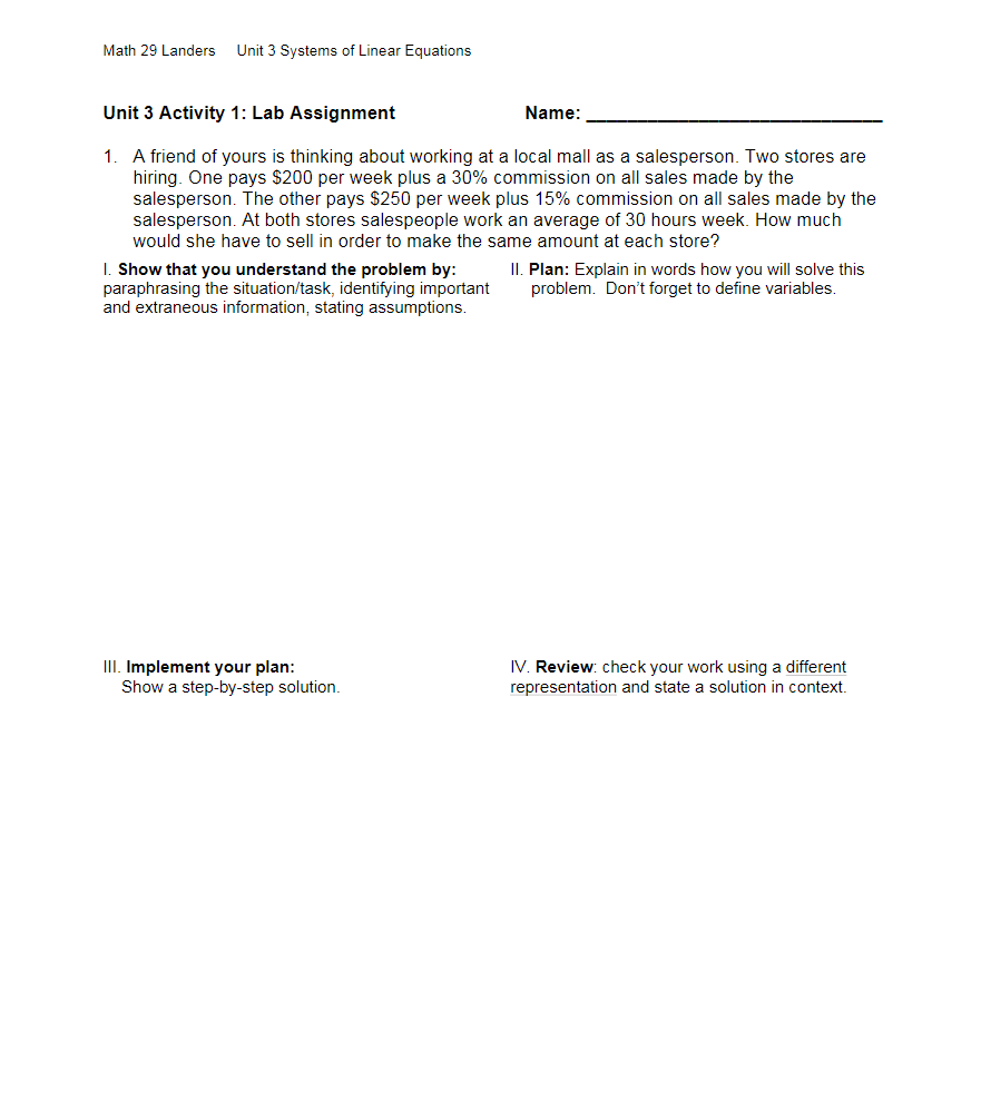 Solved Math 29 Landers Unit 3 Systems of Linear Equations | Chegg.com