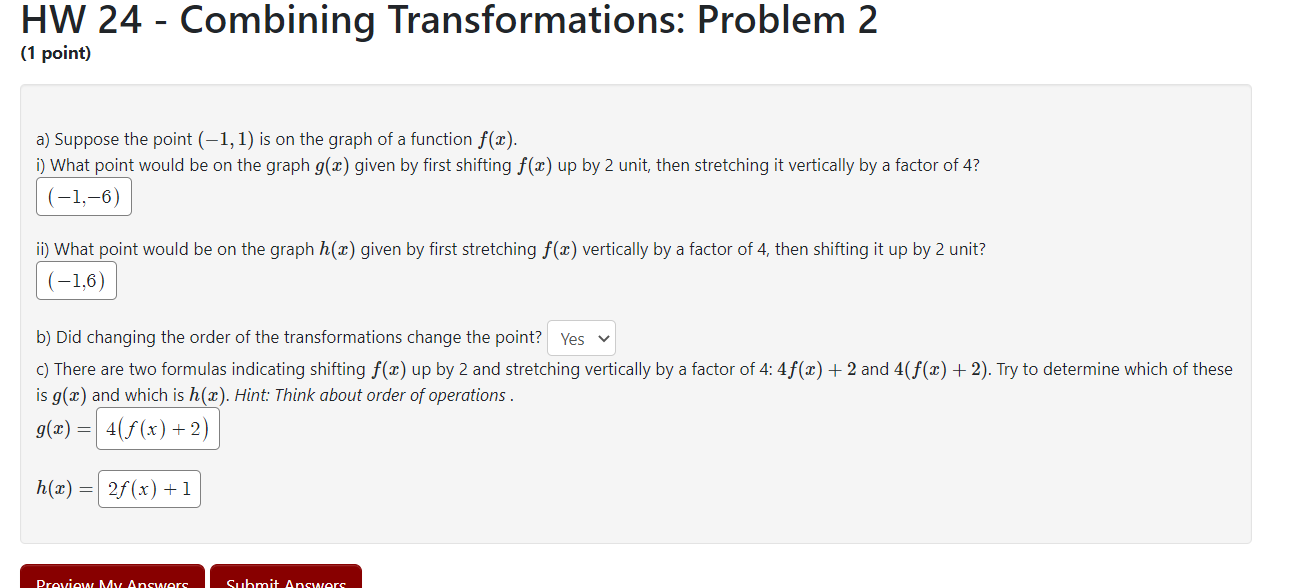 Solved HW 24 - Combining Transformations: Problem 2 (1 | Chegg.com