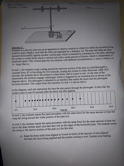 Solved JPA- AP Physics AP Style 2- Torque Date: Students in | Chegg.com