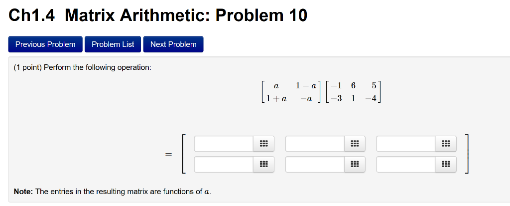 Solved Ch1.4 Matrix Arithmetic: Problem 10 Previous Problem | Chegg.com