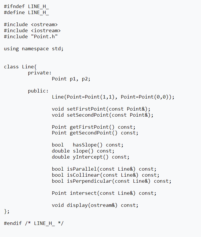 Solved Implement a Line class that uses two points which | Chegg.com
