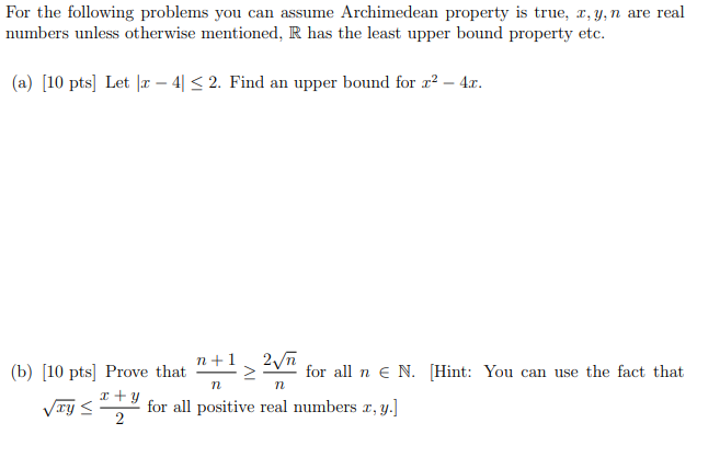 Solved For the following problems you can assume Archimedean | Chegg.com