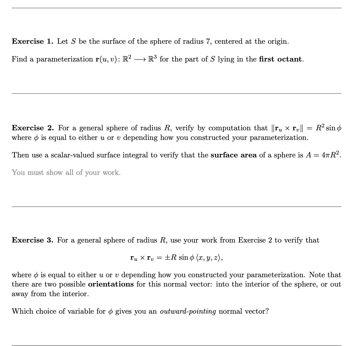 Exercise 1. ﻿Let S ﻿be the surface of the sphere of | Chegg.com