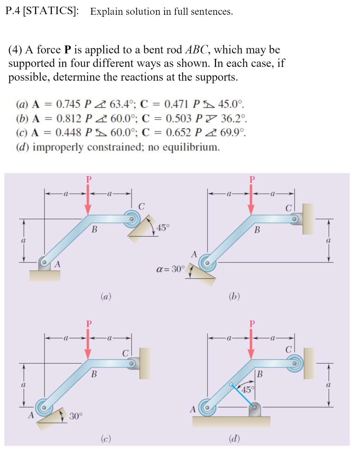 Solved (4) A force P is applied to a bent rodABC, which may | Chegg.com