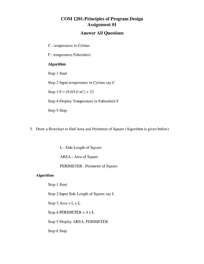 Solved COM 1201-Principles of Program Design Assignment 01 | Chegg.com