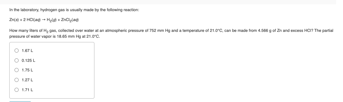 Solved In the laboratory, hydrogen gas is usually made by | Chegg.com