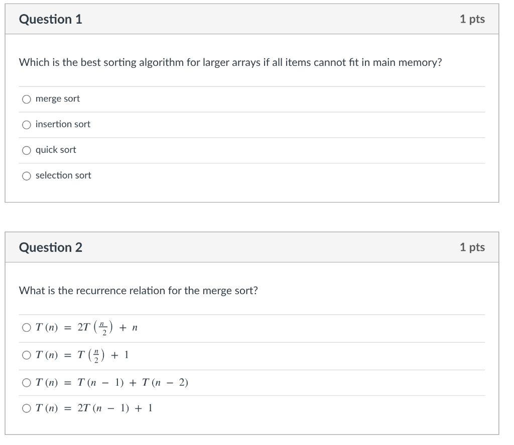 Solved Question 1 1 pts Which is the best sorting algorithm | Chegg.com