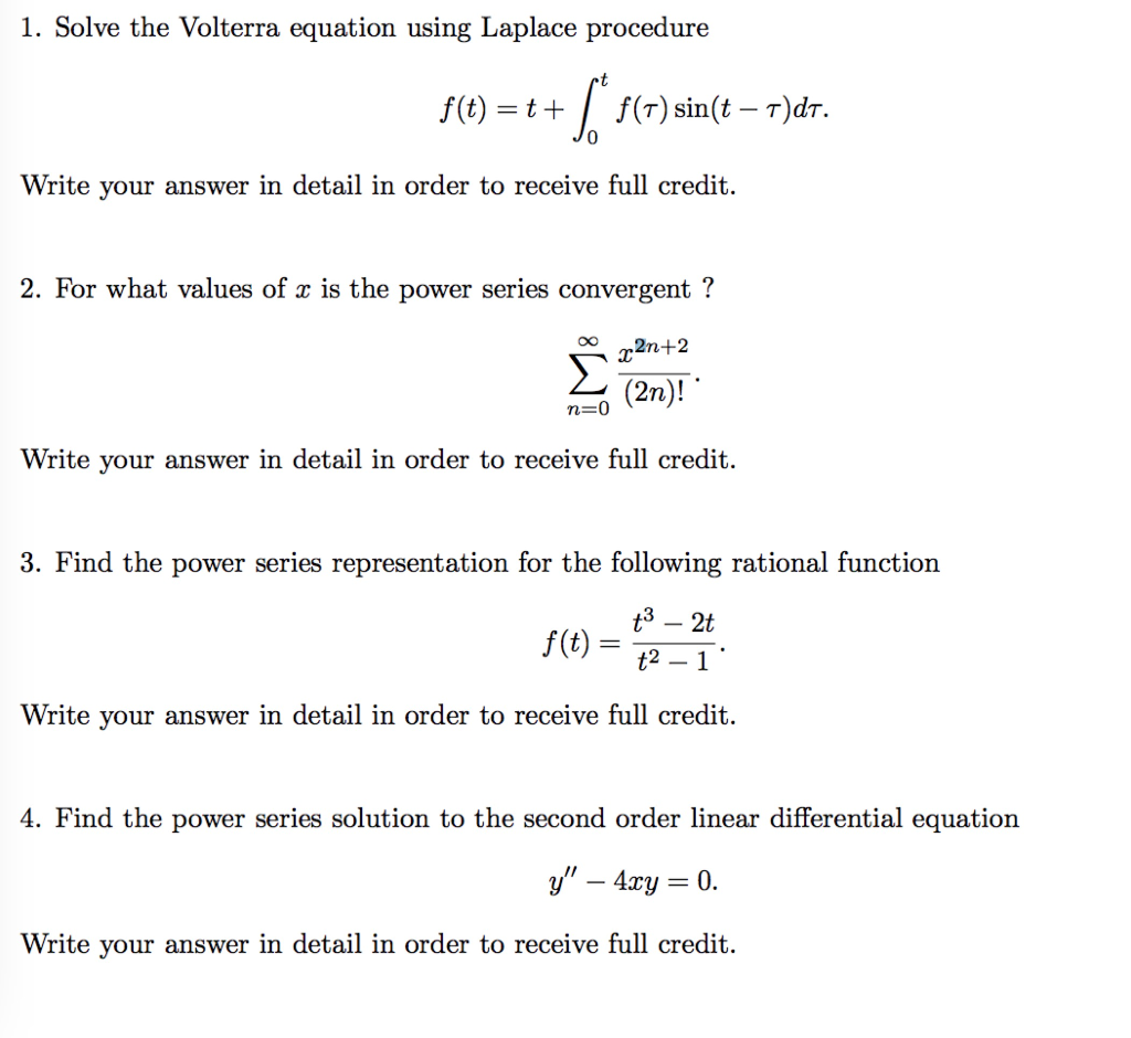 Solved 1. Solve the Volterra equation using Laplace | Chegg.com