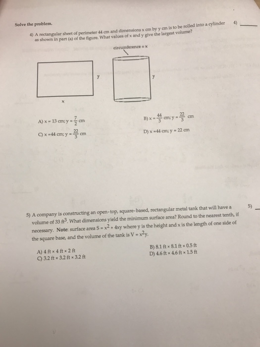 Solved Solve the problem. 4) A rectangular sheet of | Chegg.com