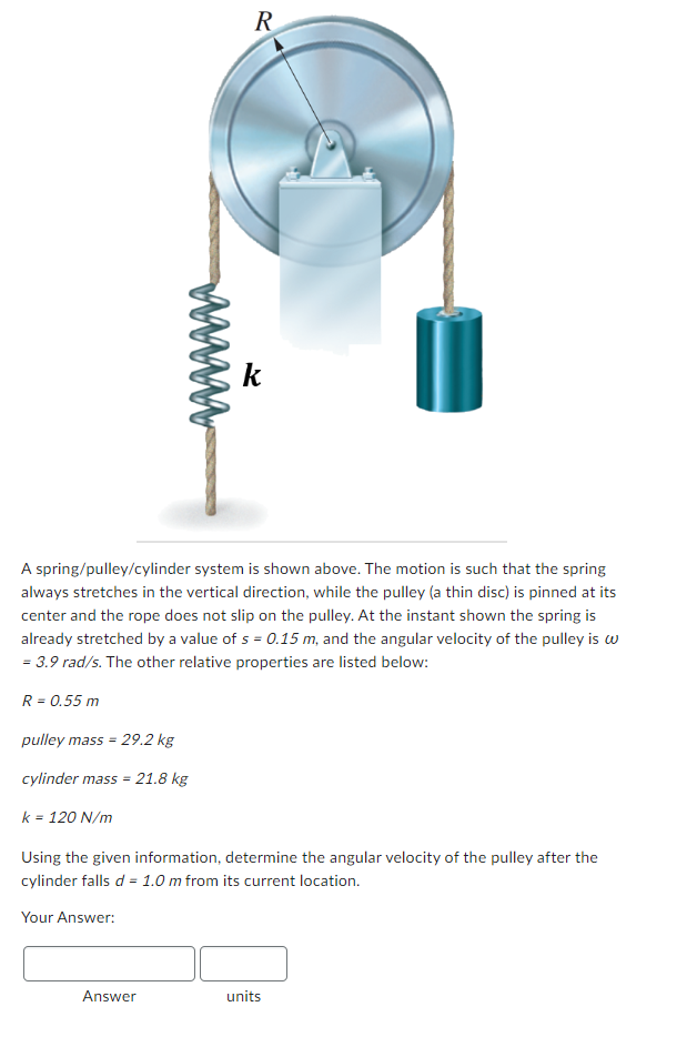 Solved A spring/pulley/cylinder system is shown above. The | Chegg.com