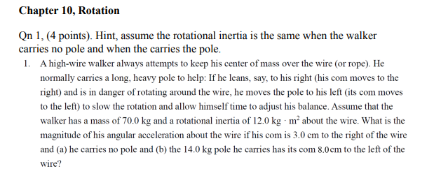 Solved Qn 1, (4 points). Hint, assume the rotational inertia | Chegg.com