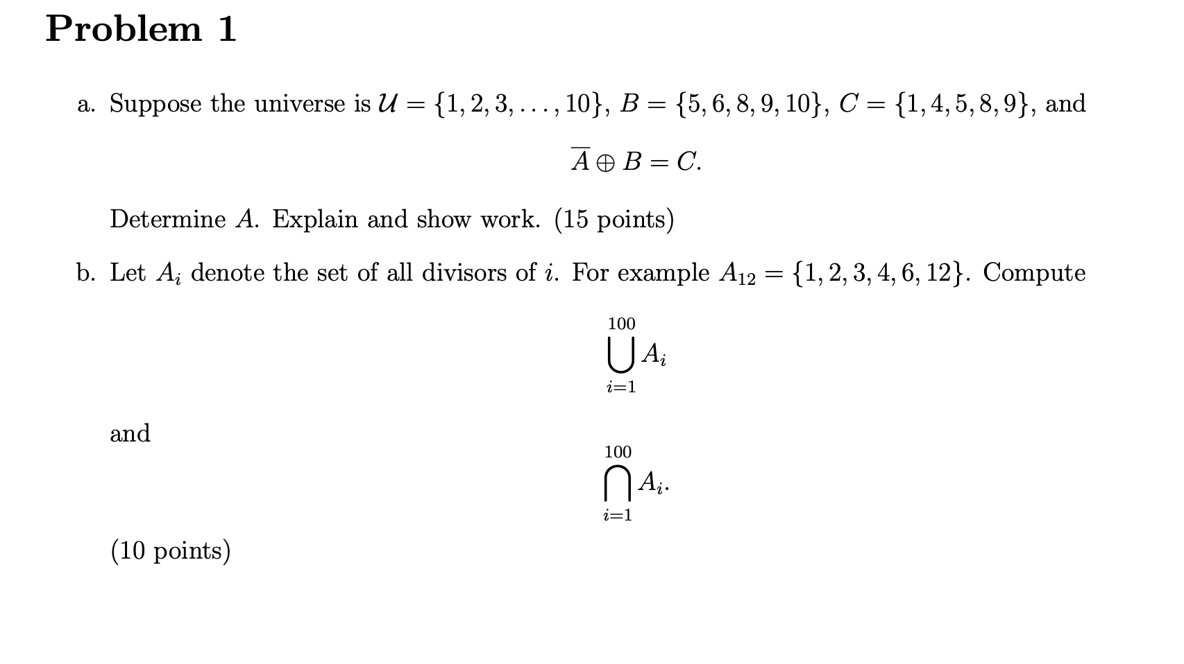 Solved Problem 1 a. Suppose the universe is U = {1, 2, | Chegg.com