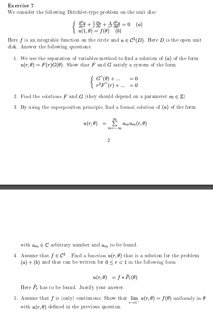 Solved Exercise 7 We consider the following Dirichlet-type | Chegg.com