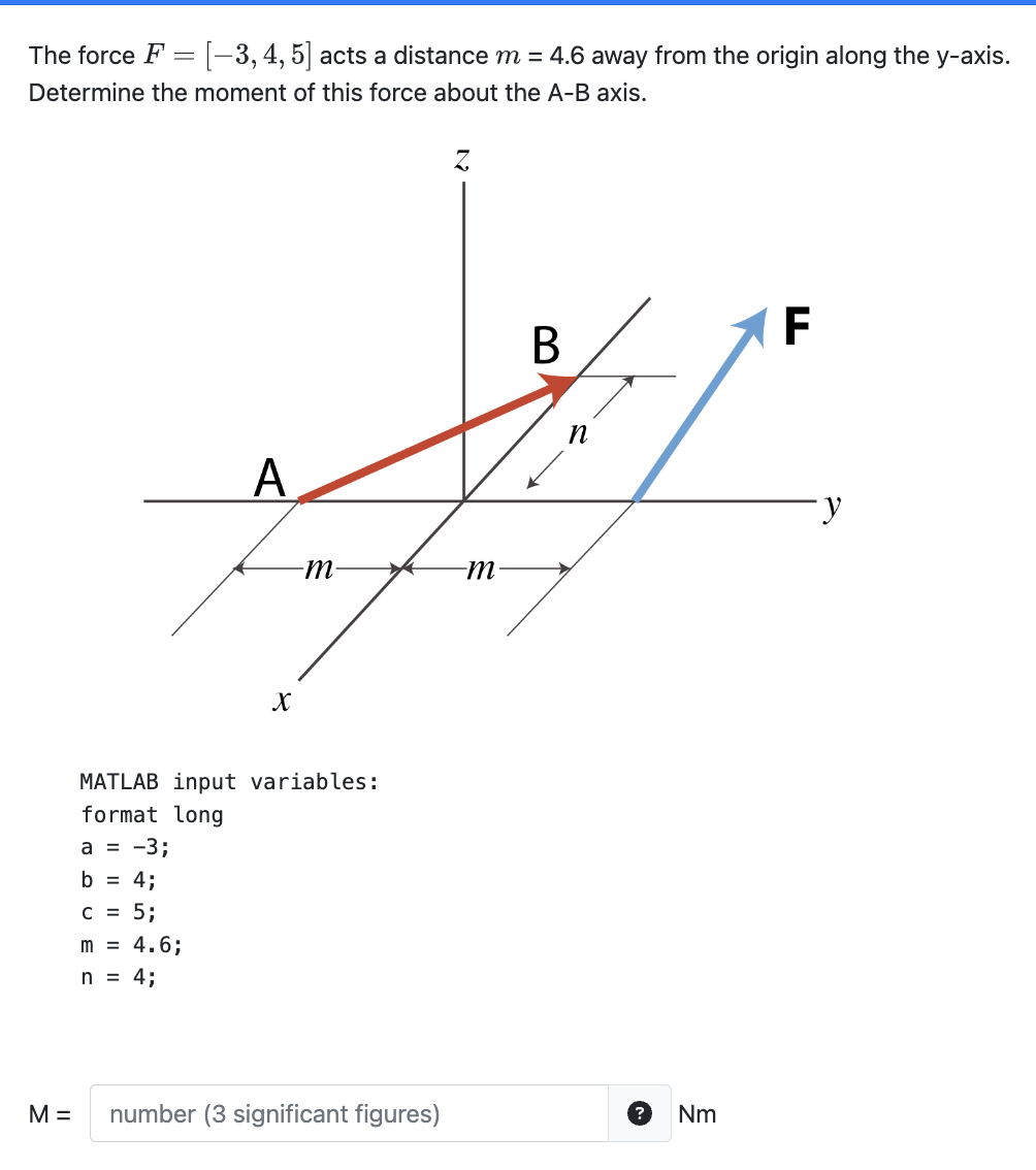 Solved The force F=[-3,4,5] ﻿acts a distance m=4.6 ﻿away | Chegg.com