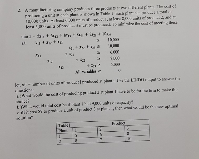 Solved 2. A manufacturing company produces three products at | Chegg.com