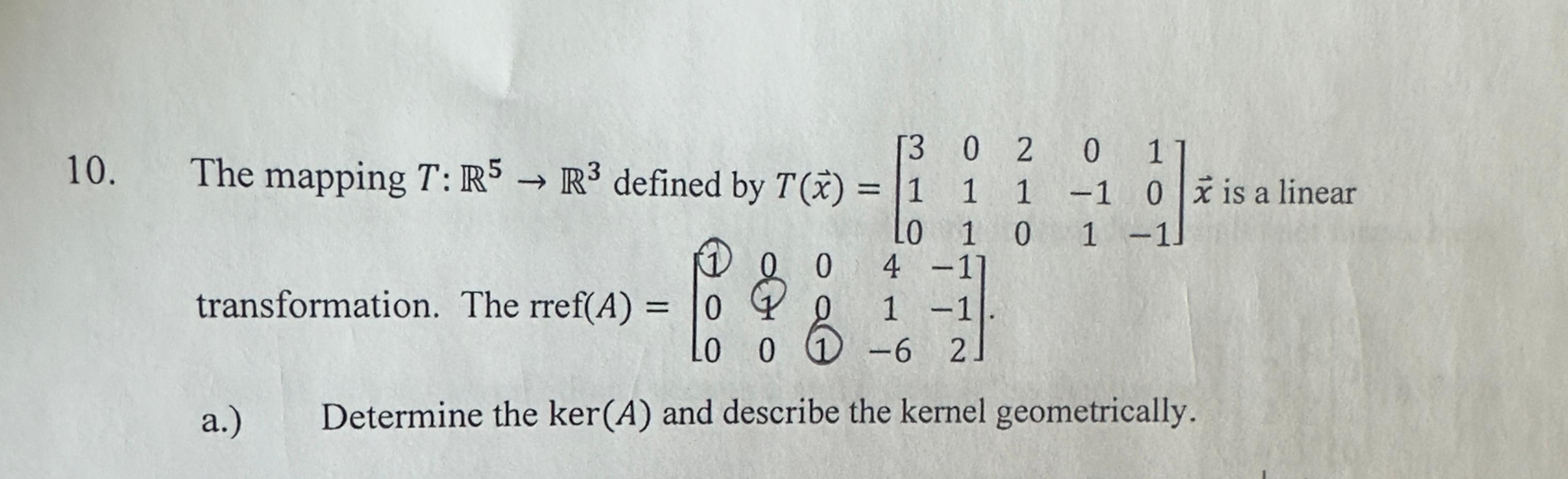 Solved The mapping T:R5→R3 defined by | Chegg.com