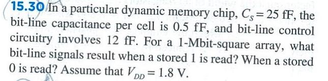 Solved 15.30 In a particular dynamic memory chip, Cs = 25 | Chegg.com