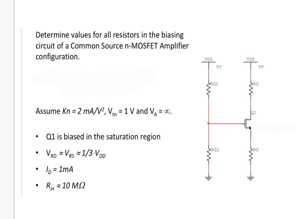 Solved Determine values for all resistors in the biasing | Chegg.com