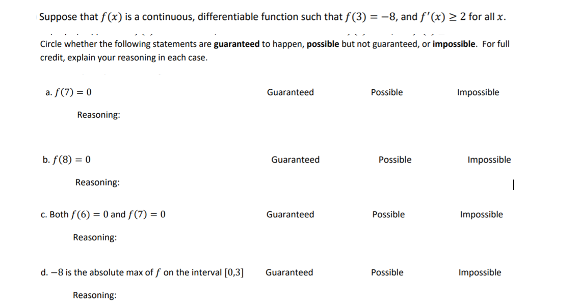Solved Suppose that f(x) is a continuous, differentiable | Chegg.com