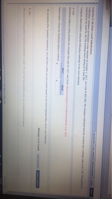 Solved Exercise 9-20 (Part Level Submission) Cullumber | Chegg.com