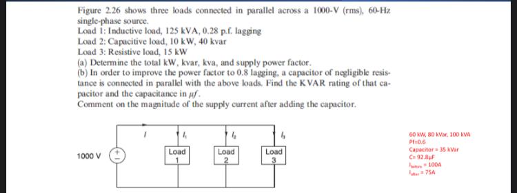 Solved Figure 2.26 shows three loads connected in parallel | Chegg.com