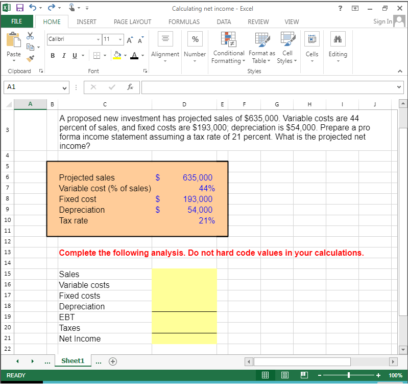 Solved XD 5 Calculating net income - Excel ? 5 X FILE HOME | Chegg.com