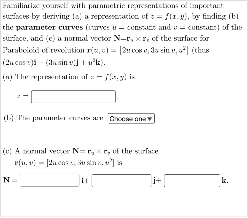 Solved Familiarize yourself with parametric representations | Chegg.com