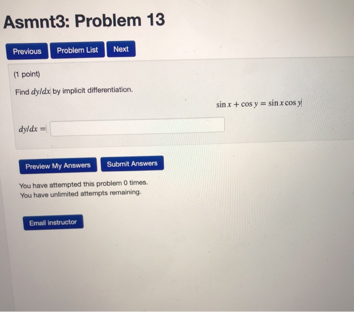 Solved Asmnt3: Problem 13 Previous Problem ListNext (1 | Chegg.com