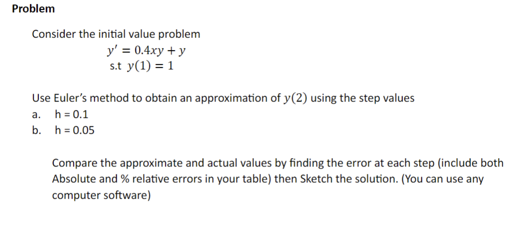 Solved Consider the initial value problem y′=0.4xy+y s.t | Chegg.com