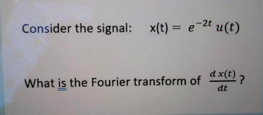 Solved Consider the signal: X(t) = e-2t u(t) What is the | Chegg.com