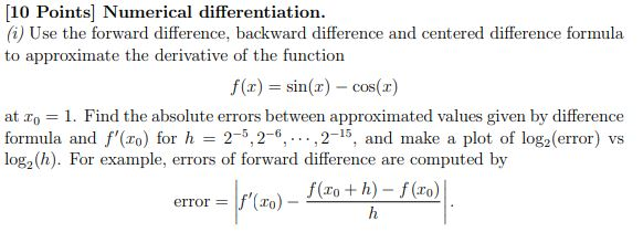 Solved [10 Points] Numerical differentiation. (1) Use the | Chegg.com