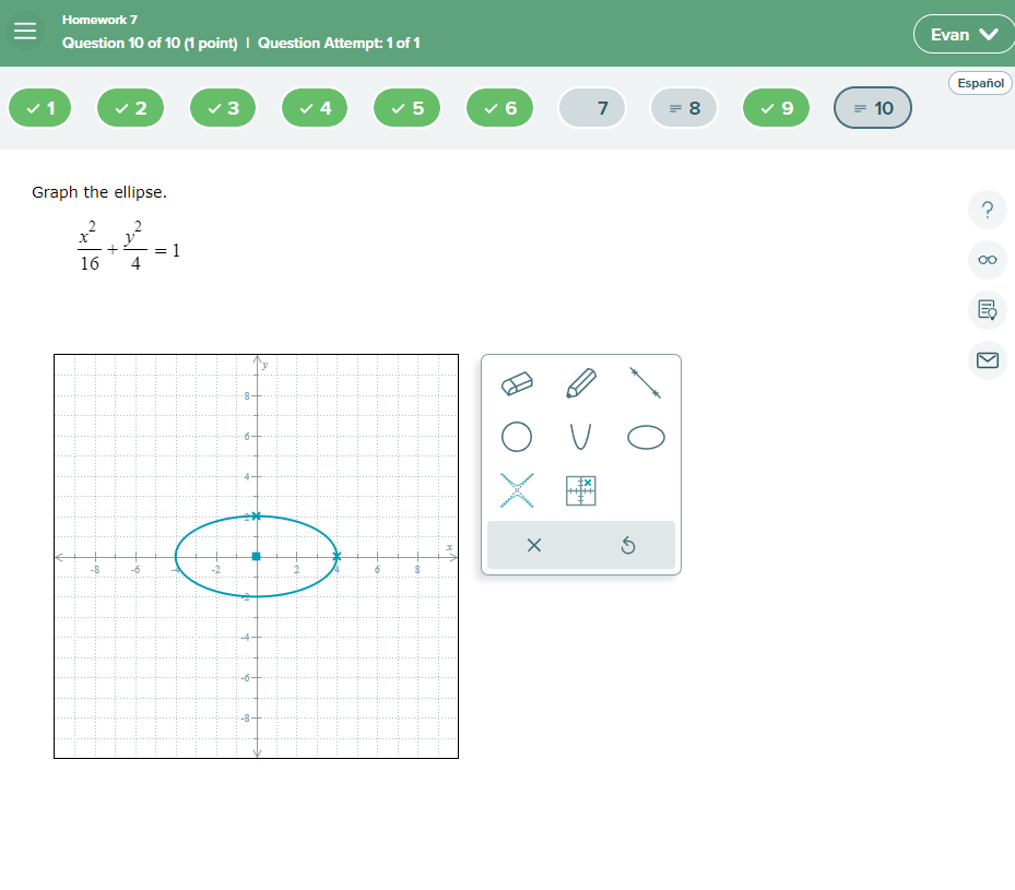 Solved Graph the ellipse.x216+y24=1 | Chegg.com