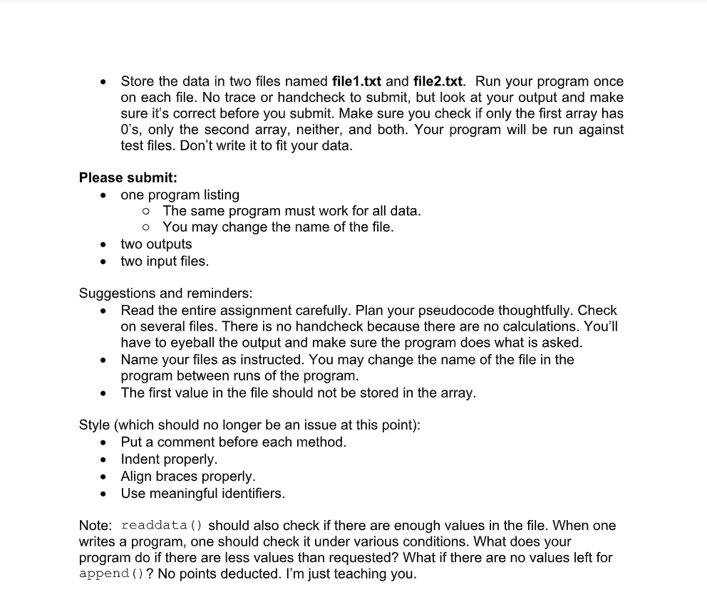 Solved Assignment 8 due (a) Write a method called readdata | Chegg.com