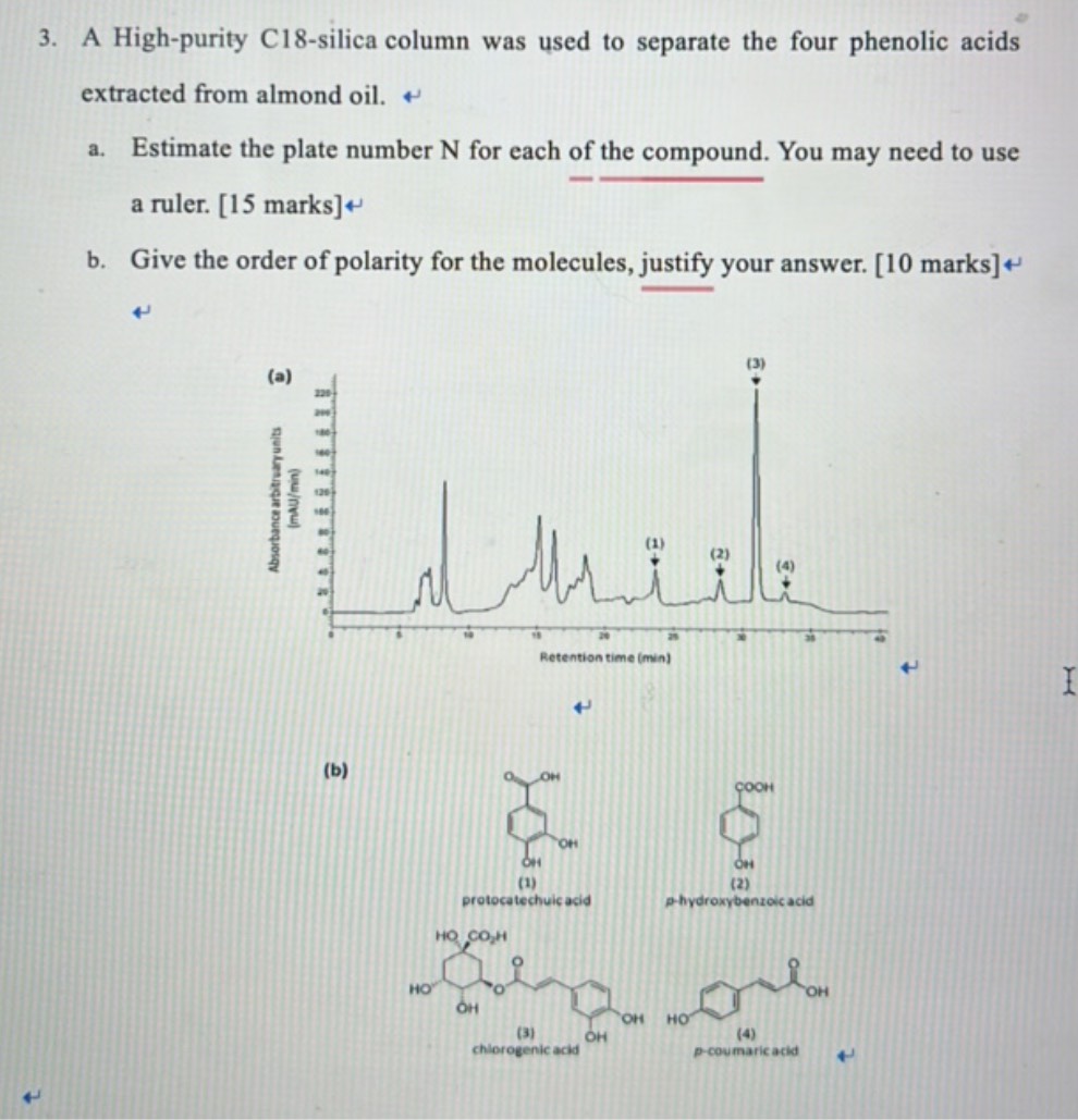 Solved 3. A High-purity C18-silica column was used to | Chegg.com