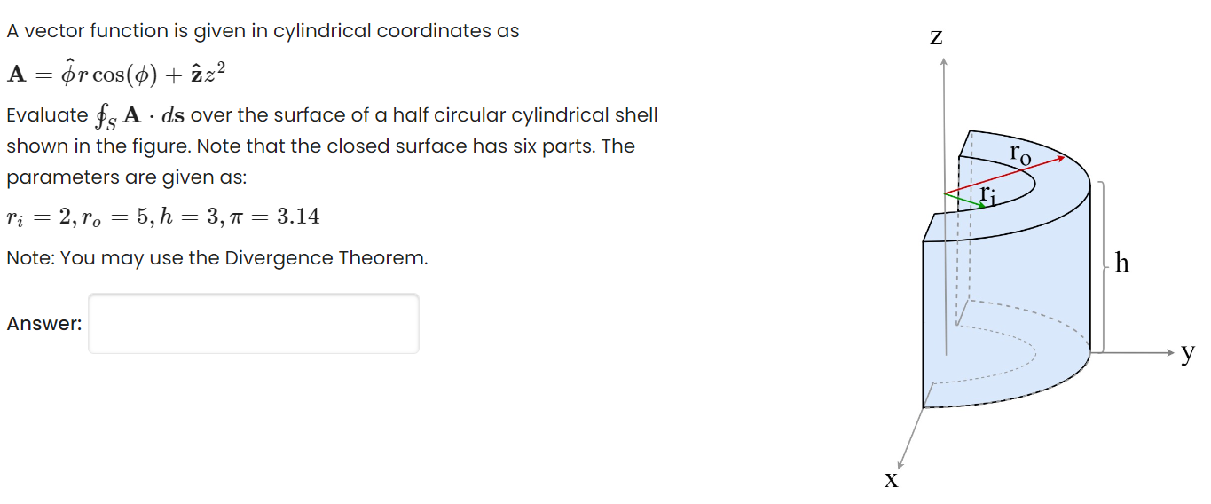 Solved A vector function is given in cylindrical coordinates | Chegg.com