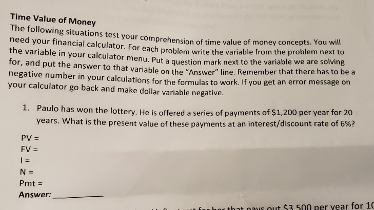 Solved Time Value of Money The following situations test | Chegg.com