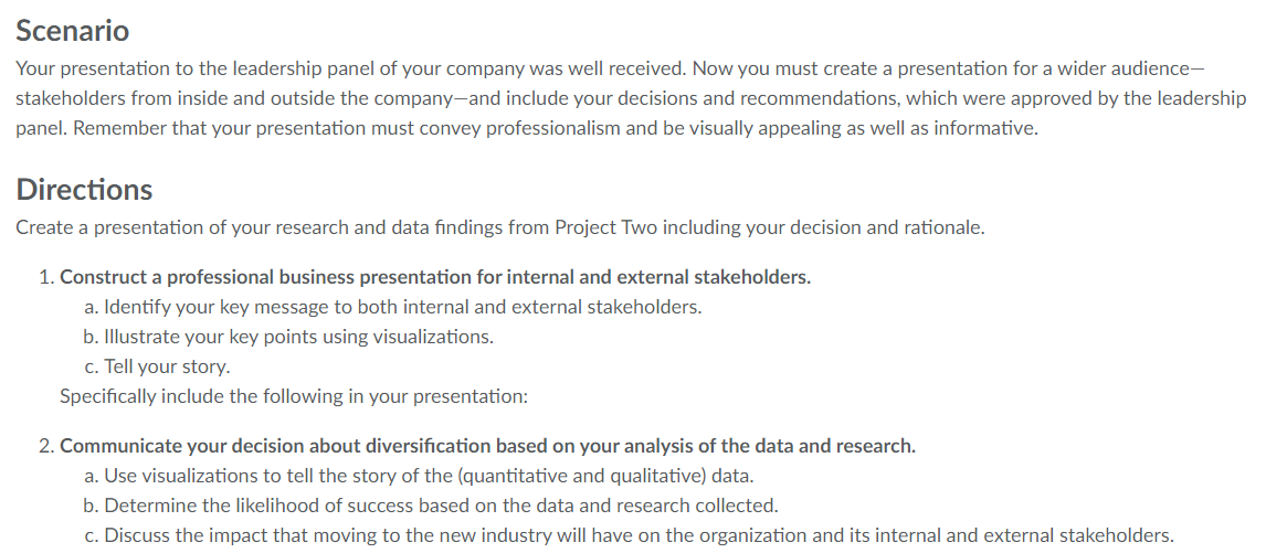 Solved Scenario Your presentation to the leadership panel of | Chegg.com