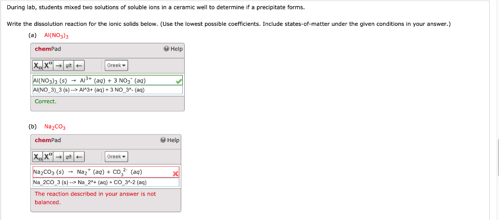 Solved During lab, students mixed two solutions of soluble | Chegg.com