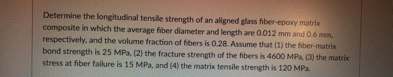 Solved Determine the longitudinal tensile strength of an | Chegg.com