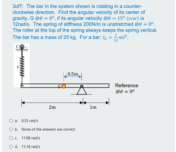 Solved 30f7: The bar in the system shown is rotating in a | Chegg.com