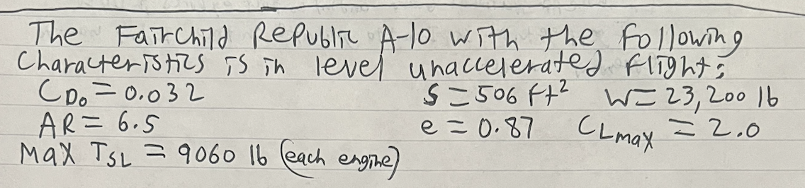 Solved The Fairchild Republi A-10 with the following | Chegg.com