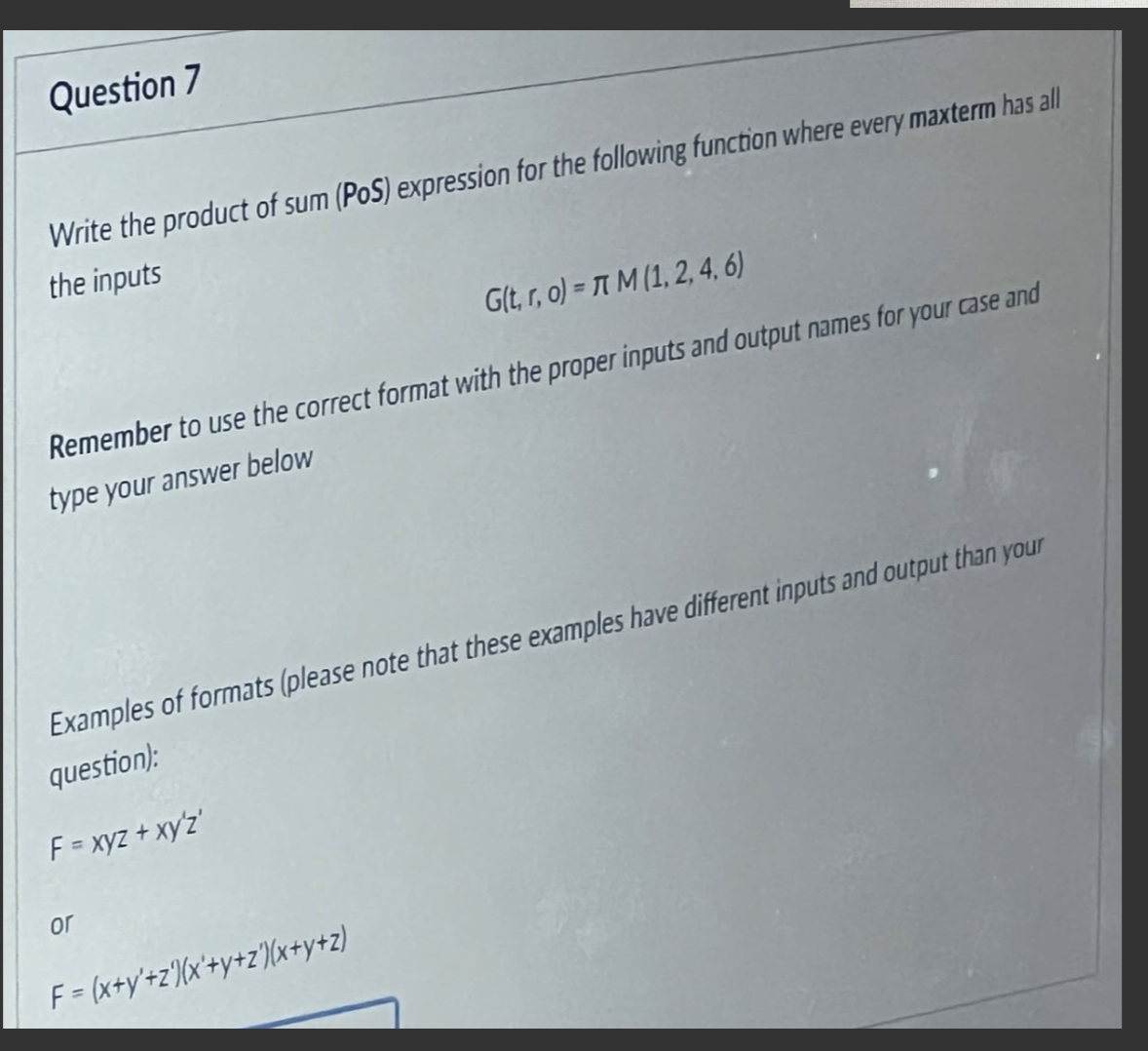 Solved Write the product of sum (POS) expression for the | Chegg.com
