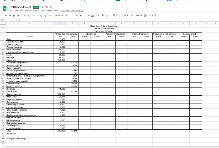Solved 3 Trial Balance Project XLSX File Edit View Insert | Chegg.com