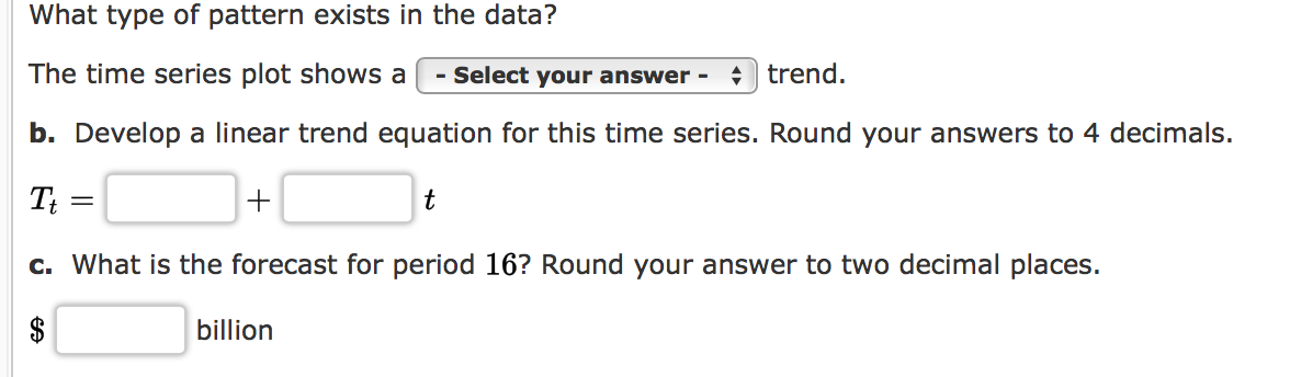 Solved What type of pattern exists in the data? The time | Chegg.com