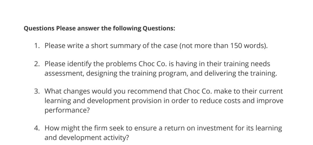 Solved Case Study: Learning and Development at Choc Co. | Chegg.com