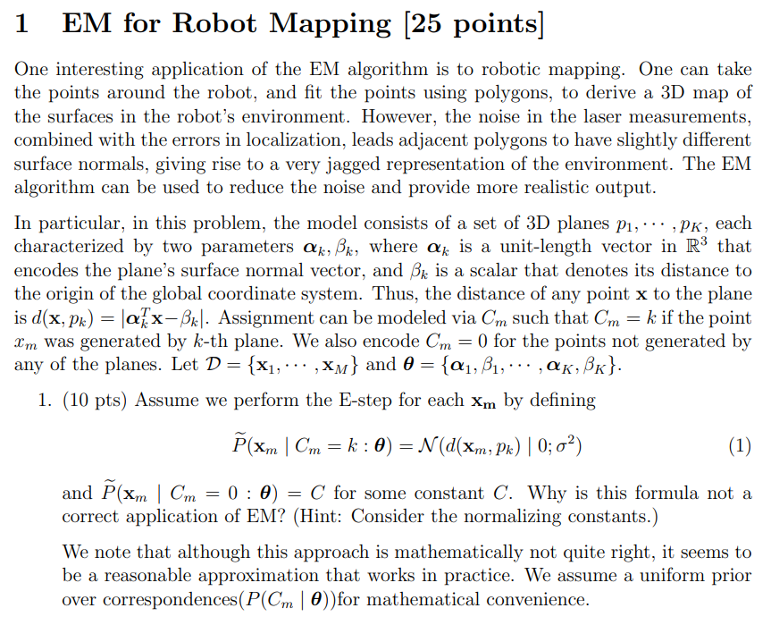 1 EM for Robot Mapping (25 points] One interesting | Chegg.com